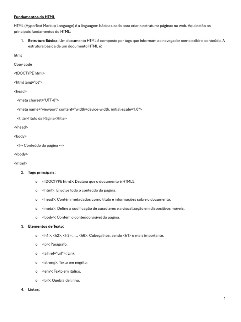 Fundamentos do HTML | PDF | Html | Informática