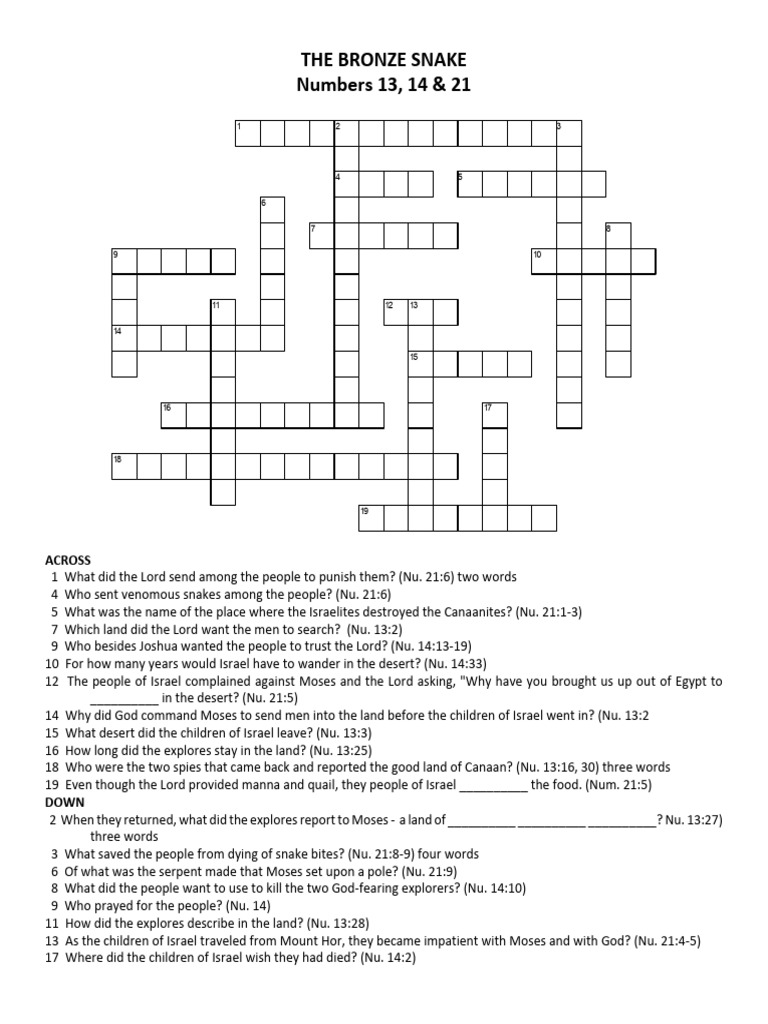 Crossword Puzzle: The Bronze Snake | PDF | Books Of The Hebrew Bible ...