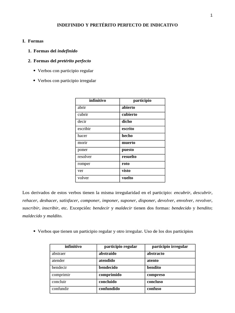 Indefinido y Pretérito Perfecto de Indicativo a (1) | PDF | Lingüística ...