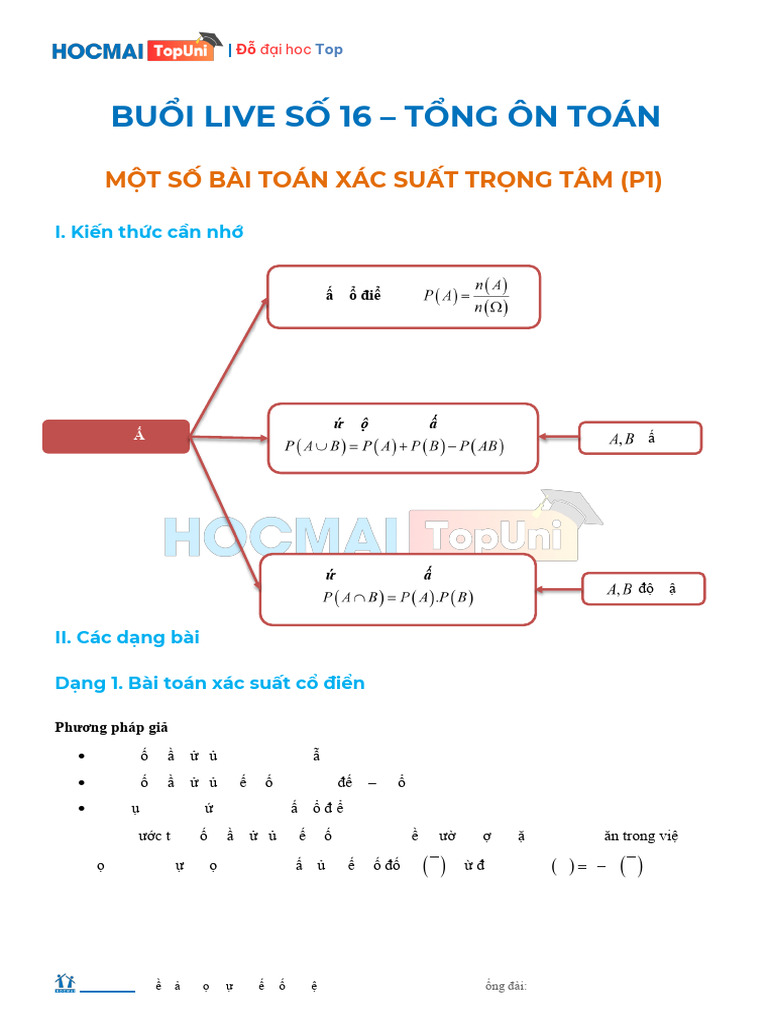 TopUni Buoi 16 Mot So Bai Toan Xac Suat Trong Tam P1 TLBG DA | PDF