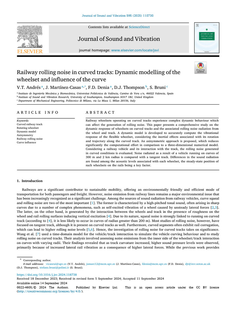 Railway rolling noise in curved tracks_Dynamic modelling of the | PDF | Matrix (Mathematics) | Force
