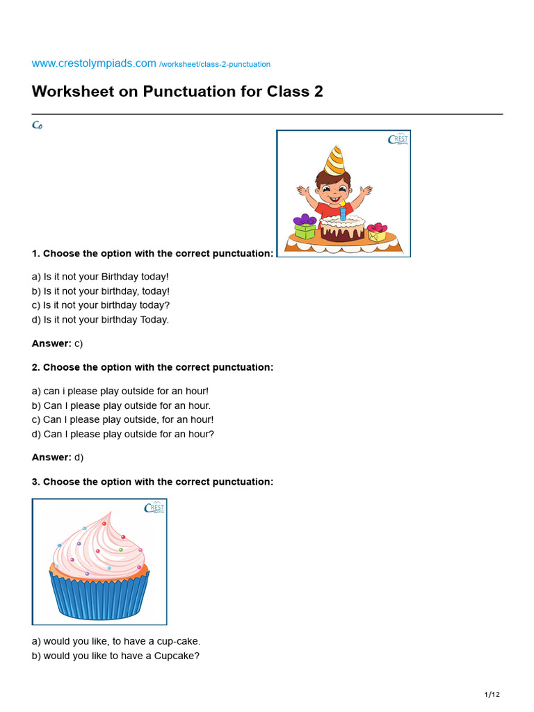 Worksheet on Punctuation for Class 2 | PDF | Language Mechanics | Grammar