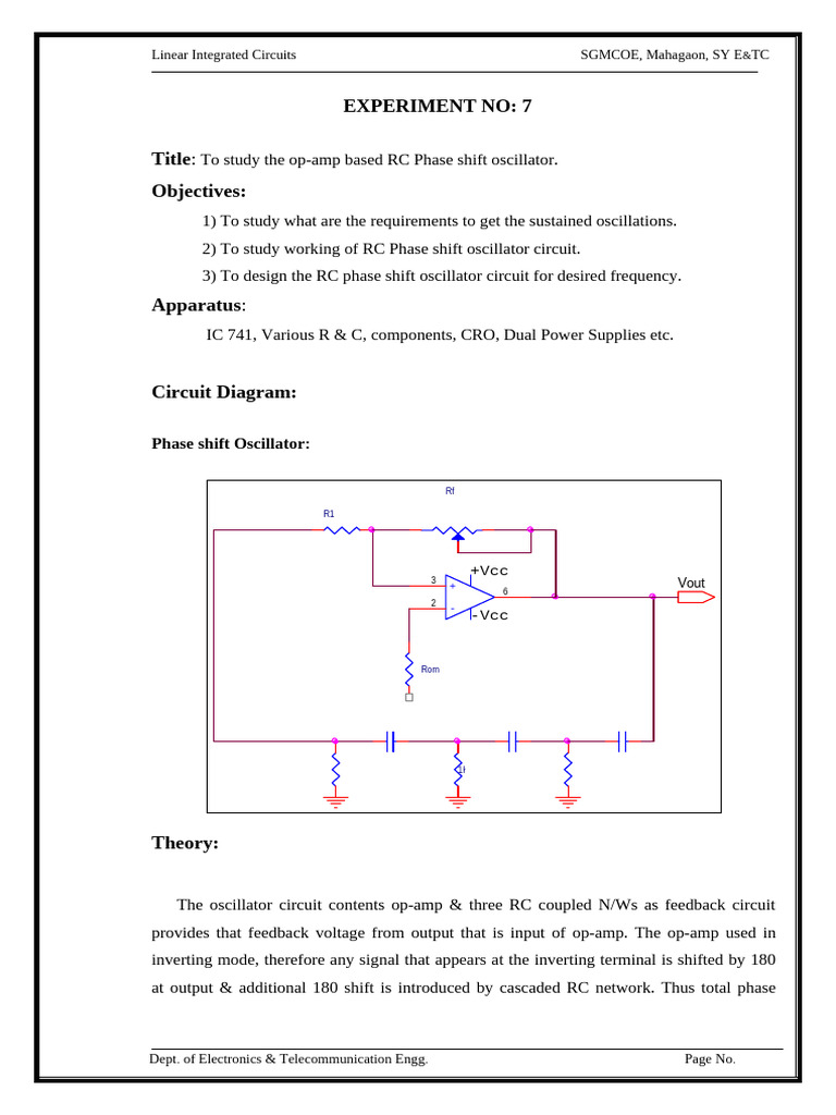 7) Phase Shift Oscillator | PDF | Electronic Oscillator | Operational ...