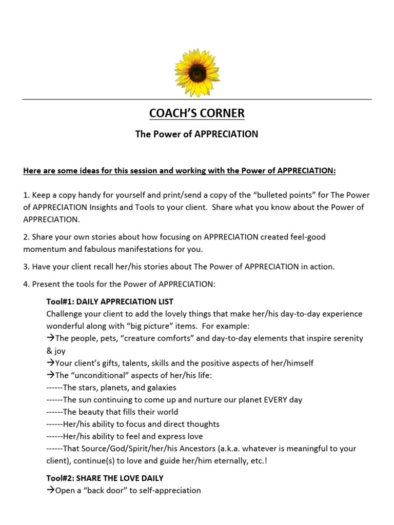 Power of Appreciation Coaching Tools | PDF