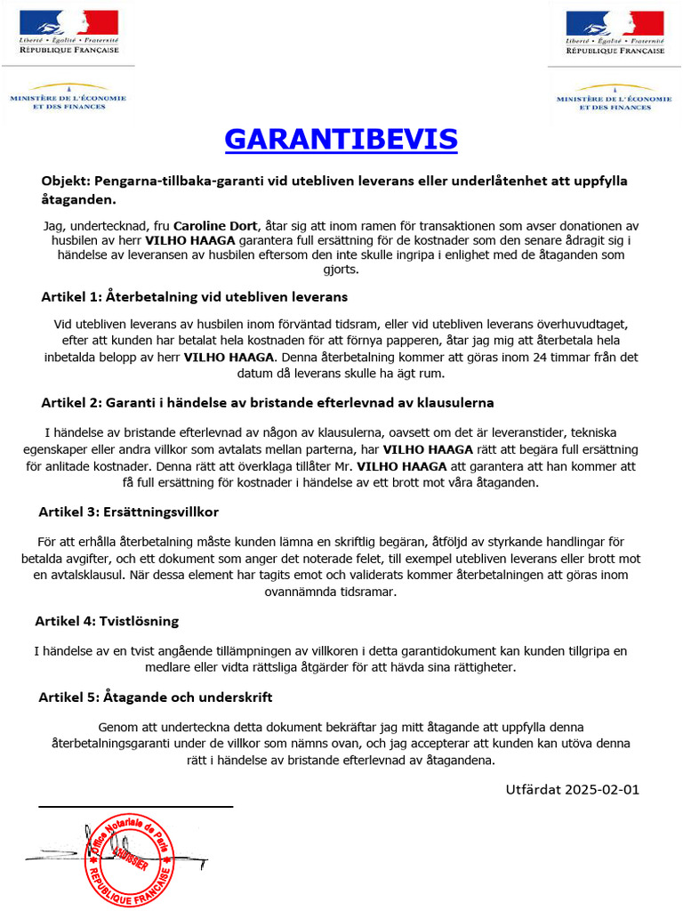 CERTIFICAT DE GARANTIE de Campingcar | PDF