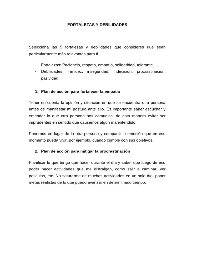 Fortalezas y Debilidades Personales | PDF