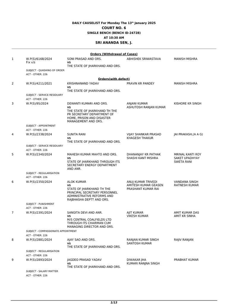 Display Causelist PDF | PDF