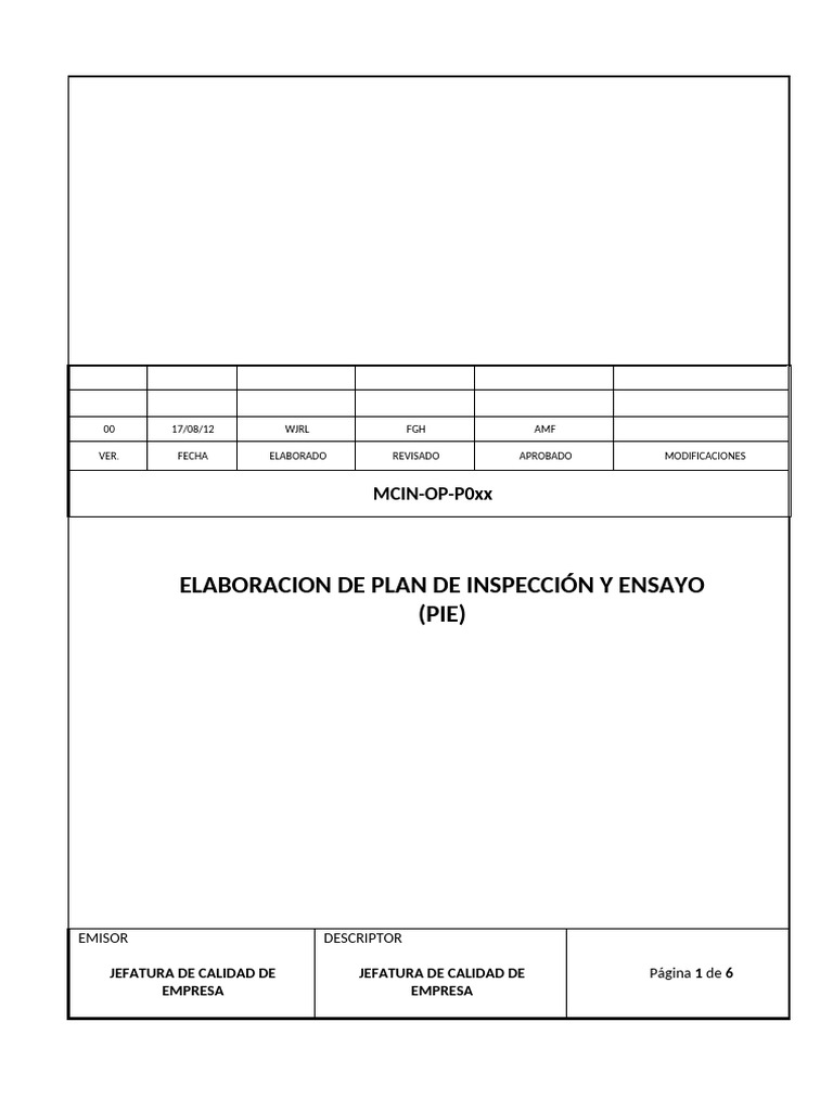 Características del Plan de Inspección PIE | PDF | Planificación
