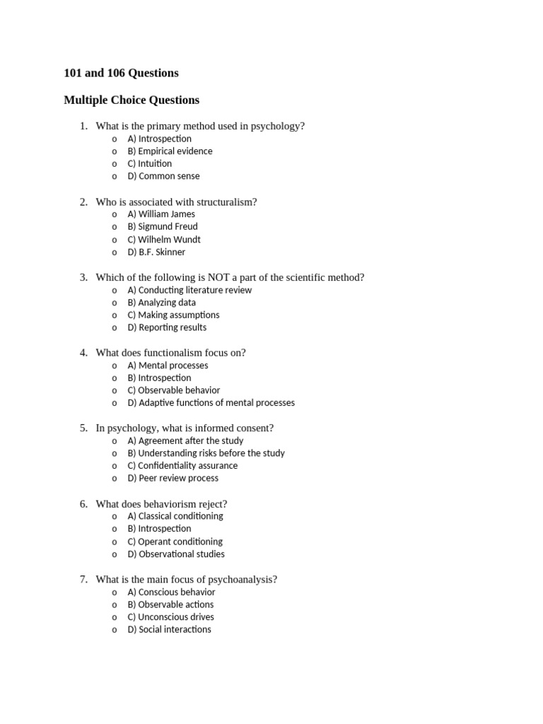101 Questions Pdf Psychology Cognition
