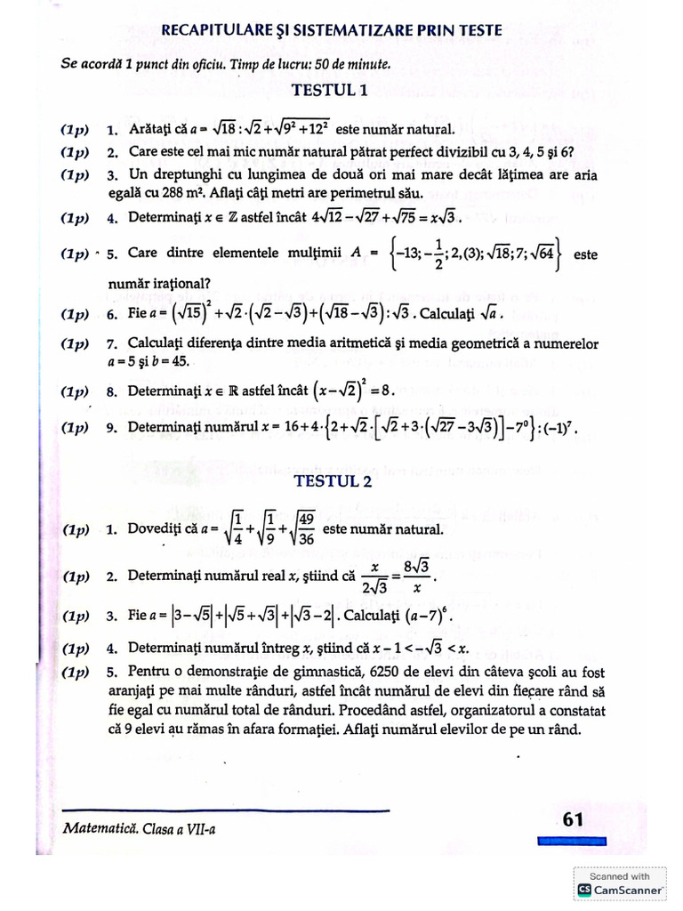 Tema - Recapitulare NR Reale | PDF