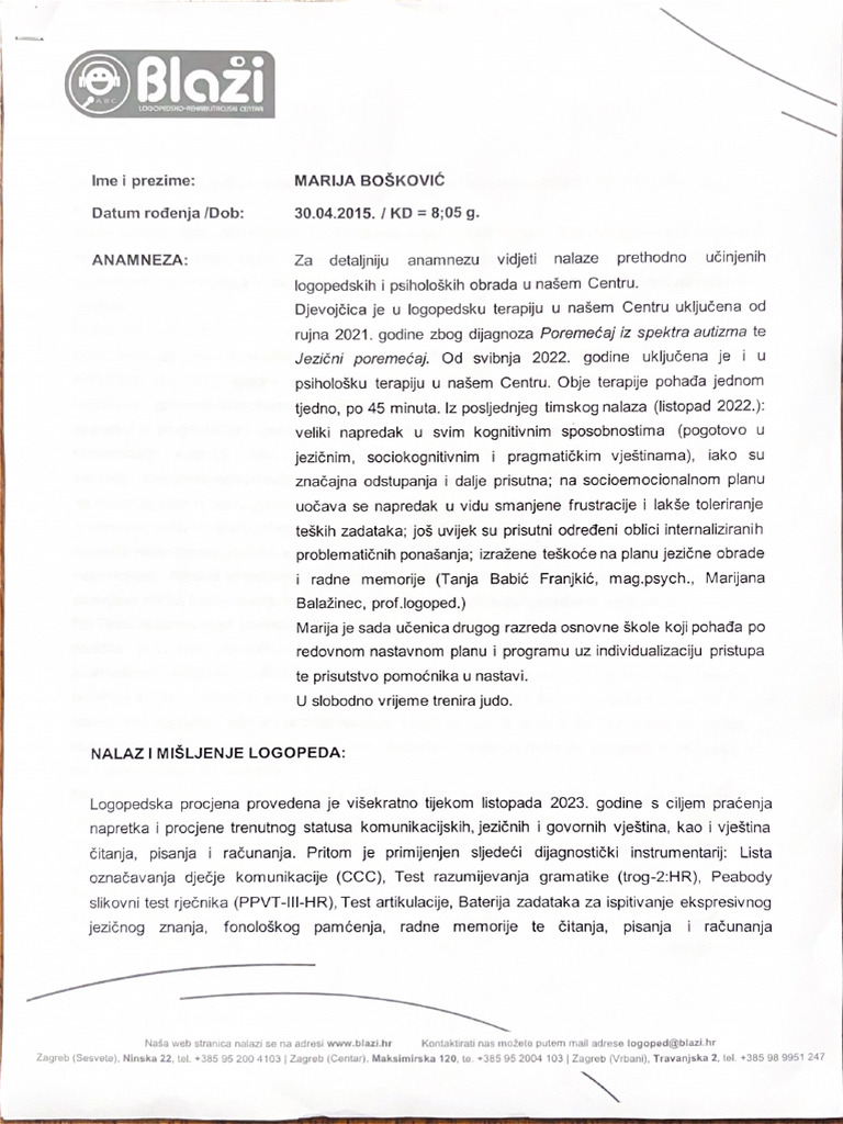 Marija Nalaz Logopeda | PDF