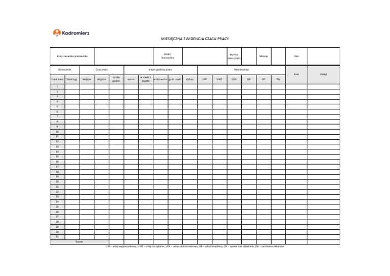 miesieczna-ewidencja-czasu-pracy-pracownika | PDF