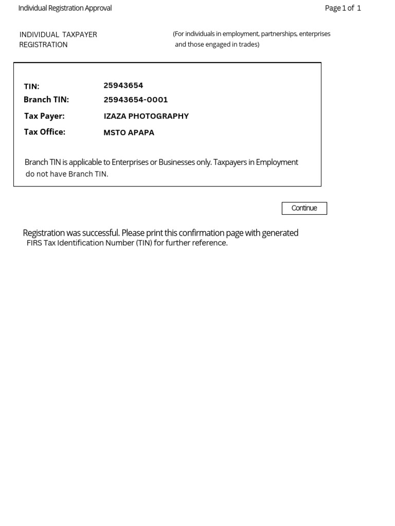 Individual Taxpayer Registration Confirmation | PDF