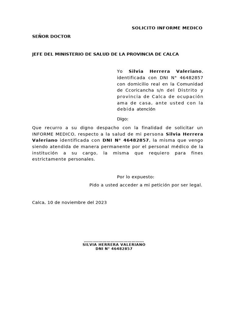 Solicito Informe Medico Silvia Norma | PDF