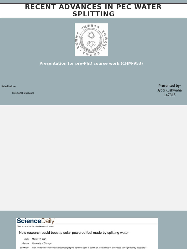 Recent Advances in PEC Water Splitting | PDF