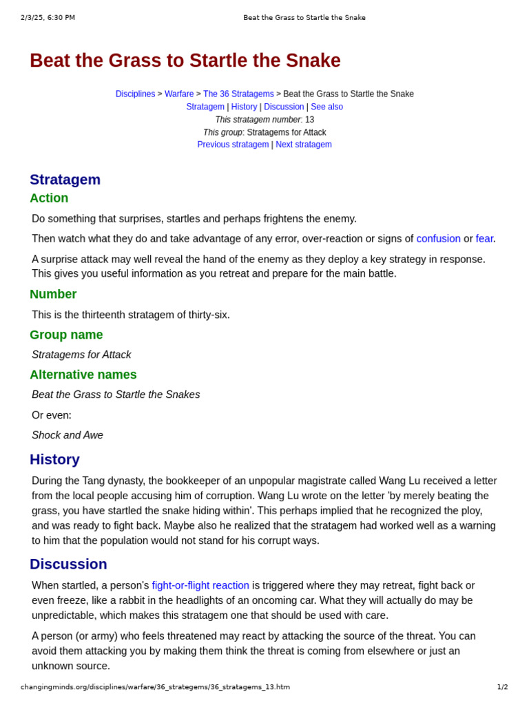 Warfare Tactics: Startle the Snake | PDF | Fear | Warfare