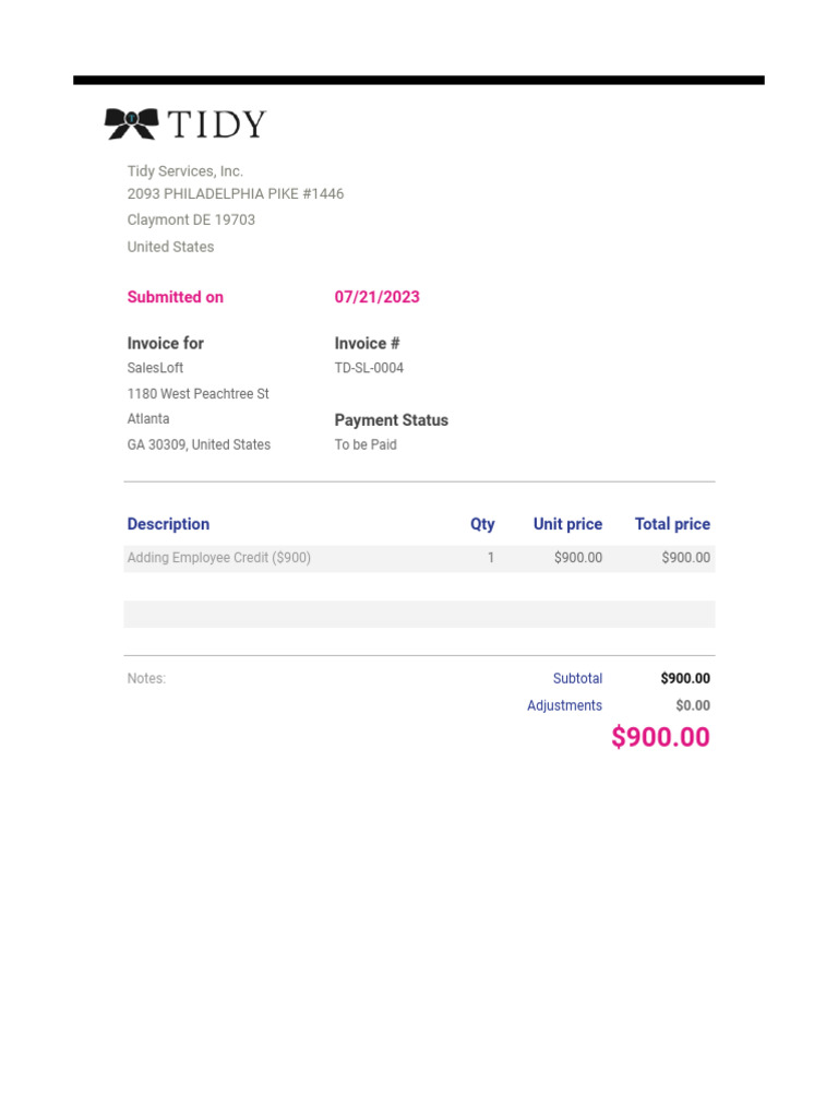 Invoice TD-SL-0004 for Tidy Services | PDF