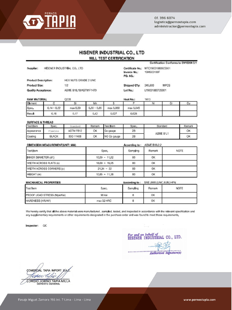 Tuerca Hex Fe NC G2 1.2 | PDF