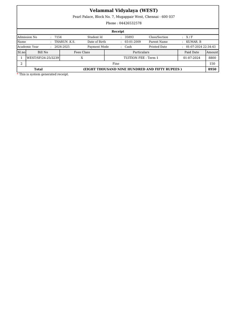 Fees Receipt Details | PDF