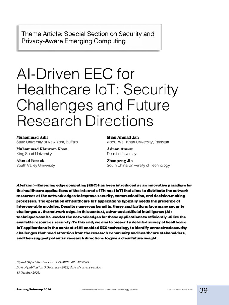 2024 AI-Driven EEC For Healthcare IoT Security Challenges and Future Research Directions | PDF ...