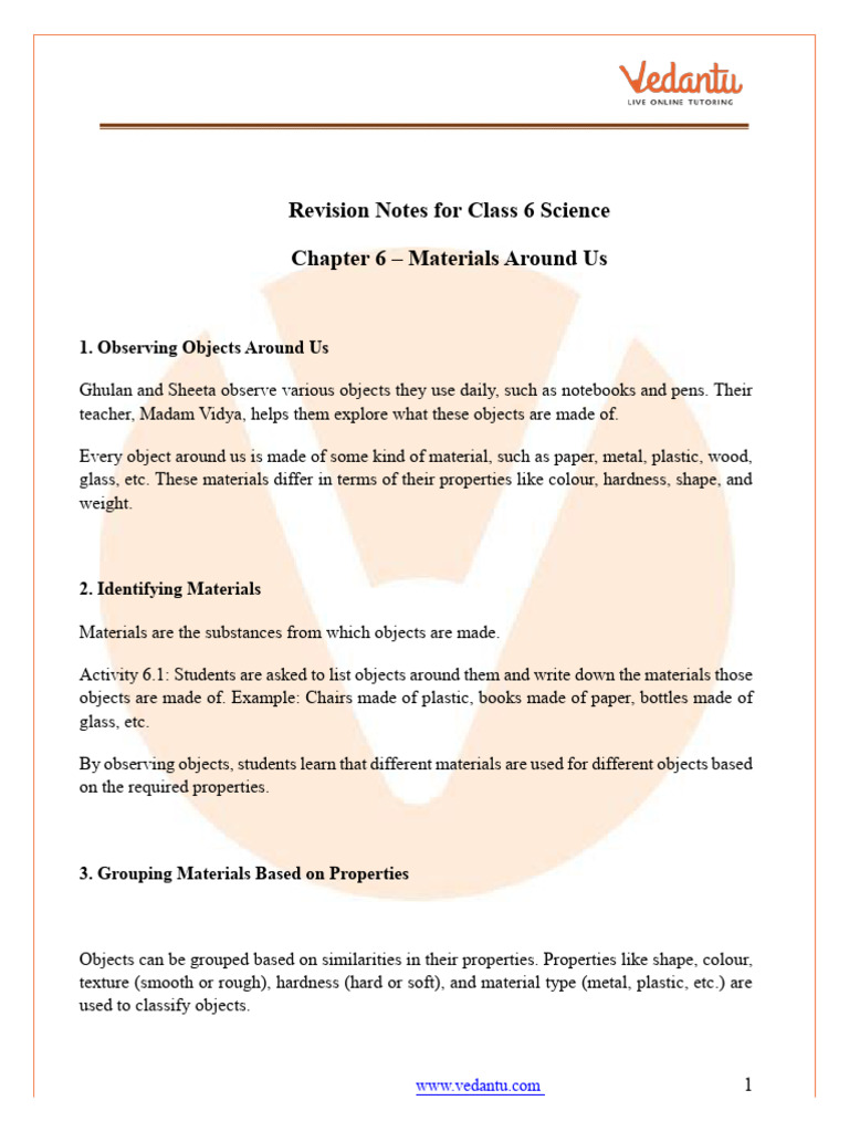 Class 6 Science: Materials Around Us | PDF | Litre | Volume