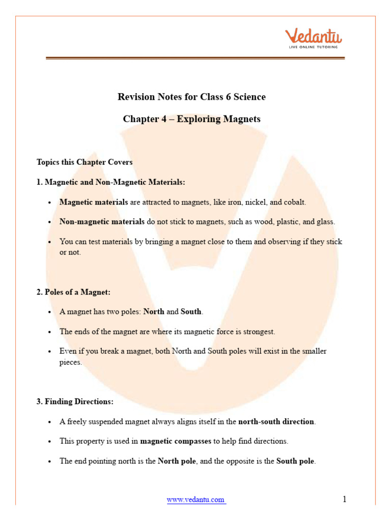 CBSE Science Chapter 4 Exploring Magnets Class 6 Notes FREE PDF | PDF ...