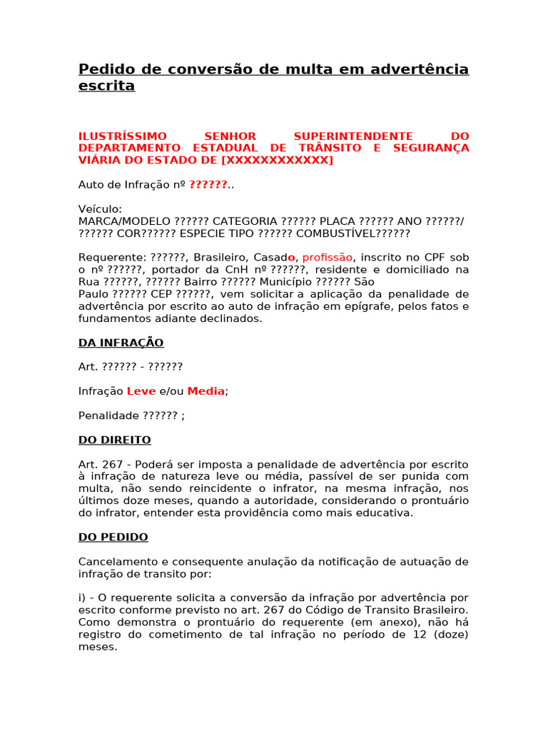 Conversão de Multa em Advertência | PDF
