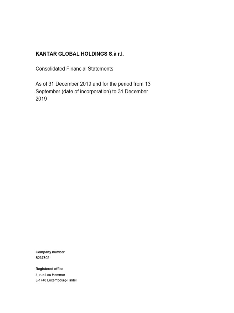 Kantar Global Holdings SarlConsolidated Accounts 2019 Management Report ...