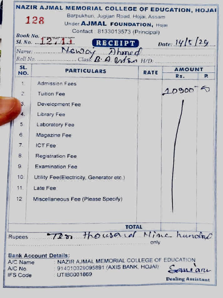 Admission Receipt NAMCE | PDF