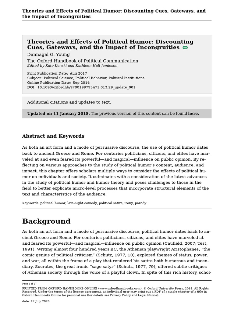 Theories and effects of political Humor, article | PDF | Satire | The ...