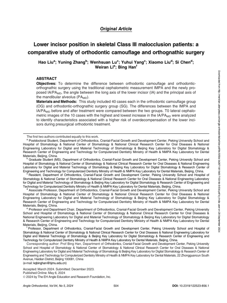 Lower Incisor Position in Class III Malocclusion | PDF | Orthodontics ...