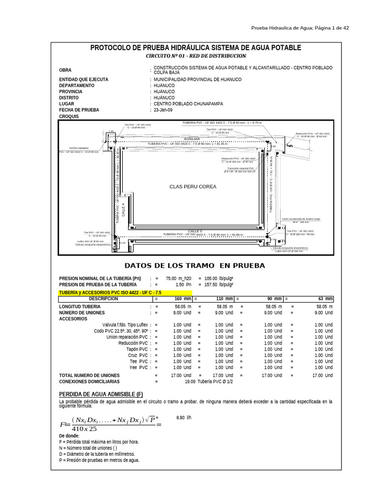 Protocolo de Prueba Hidraulica | PDF | Tubería (transporte de fluidos) | Gases