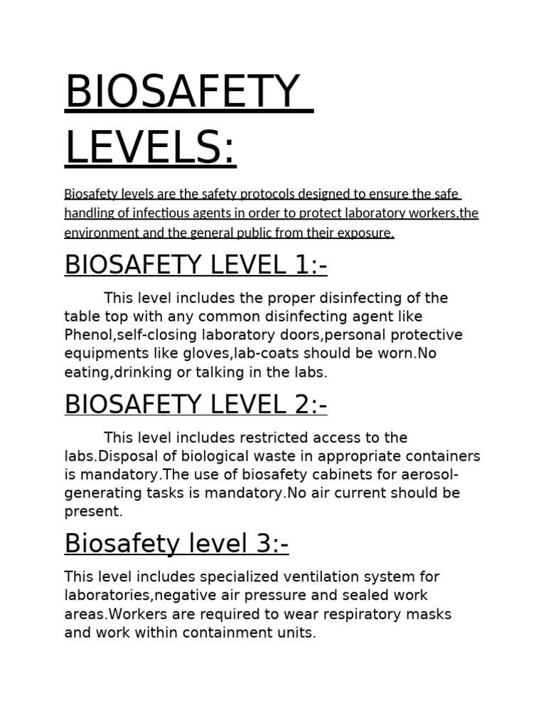 Biosafety Levels | PDF