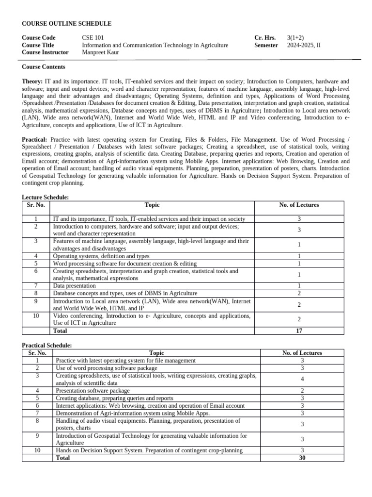 Course Outline Schedule CSE 101 | PDF | Databases | Application Software