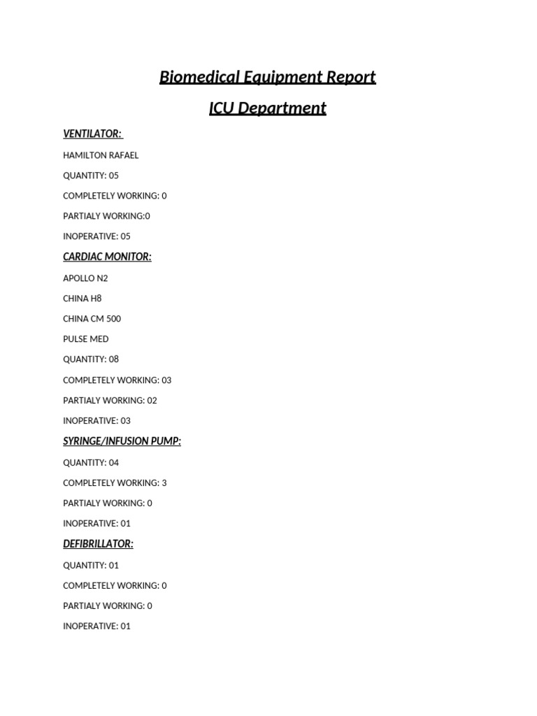 Biomedical Equipment Report | PDF