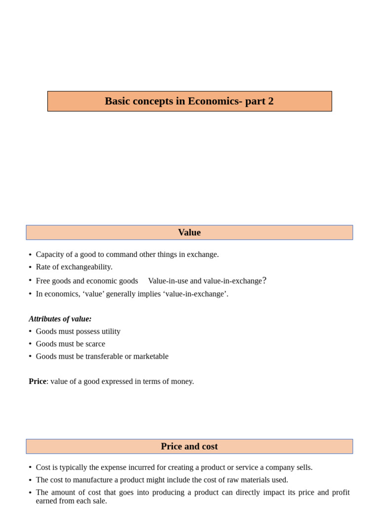Topic 4 Basic Concepts in Economics - Part 2 | PDF | Wealth | Cost