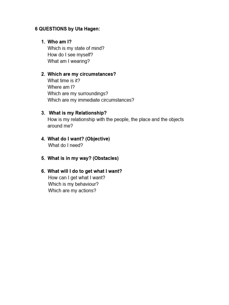 6 Questions by Uta Hagen | PDF