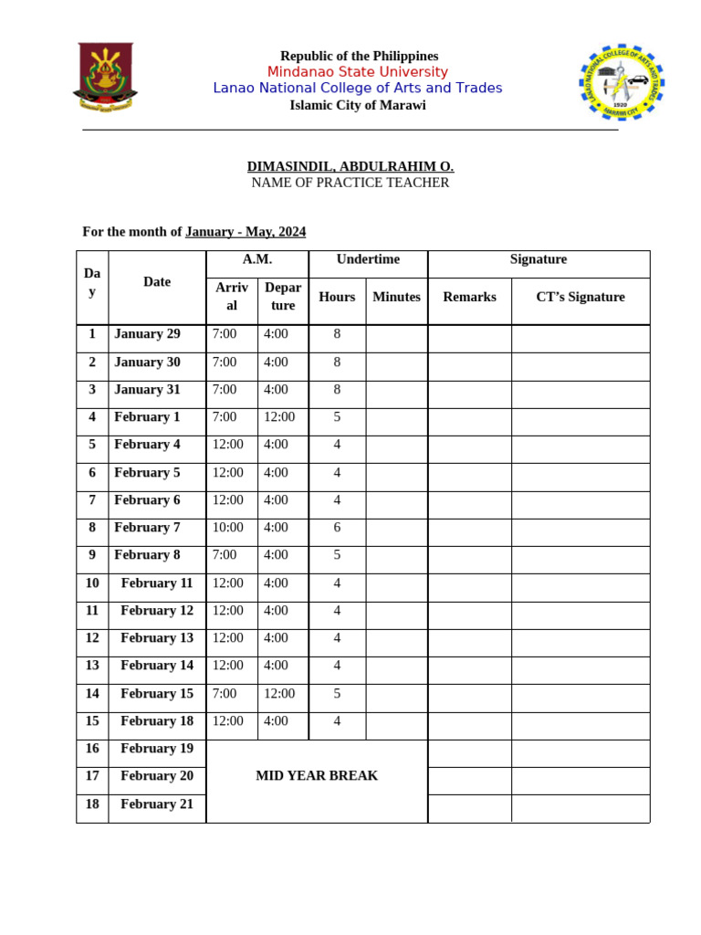 Daily Time Record | PDF