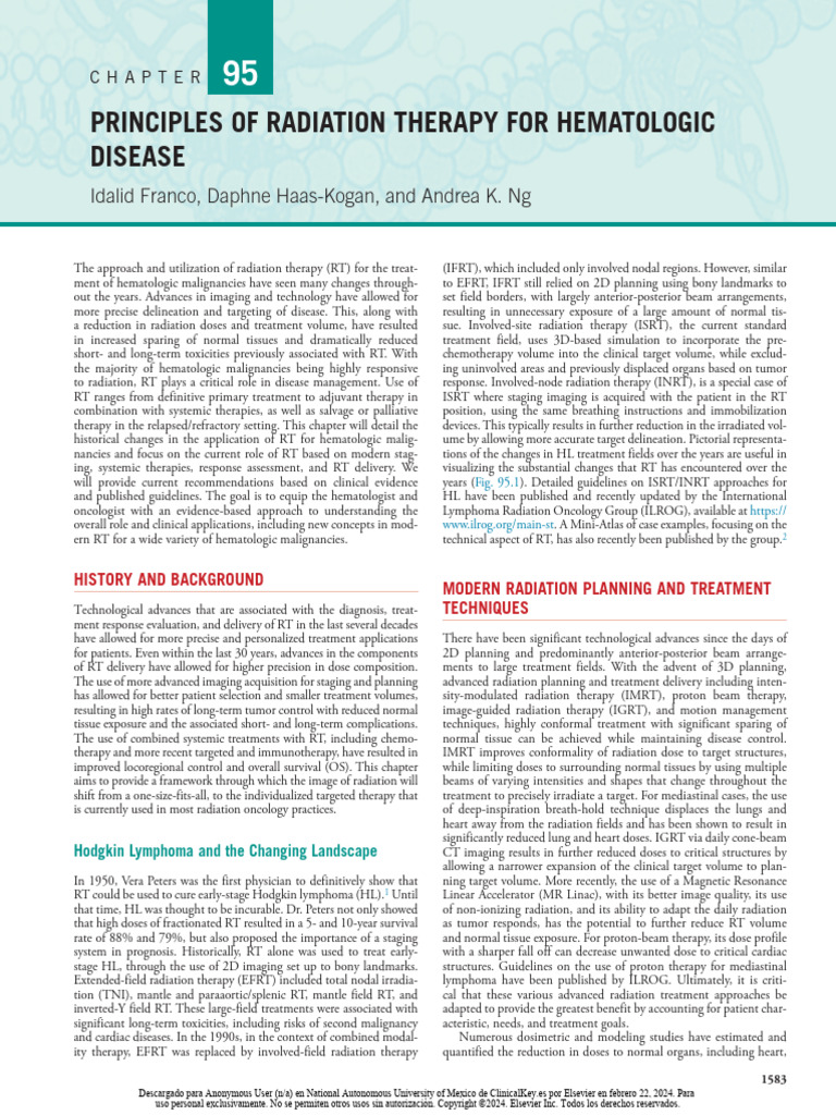 Principles of Radiation Therapy For Hematologic Disease | PDF ...