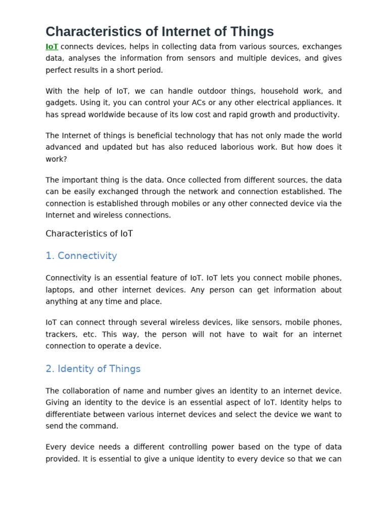 Characteristics of Internet of Things | PDF | Internet Of Things | Internet