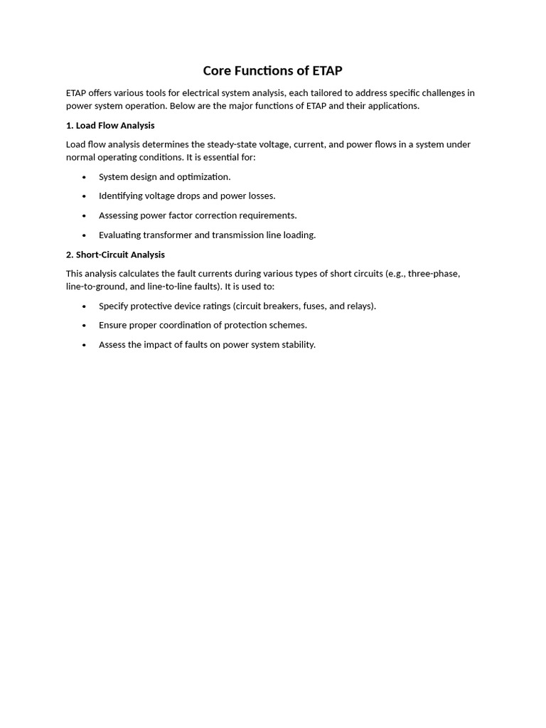 Core Functions of ETAP | PDF