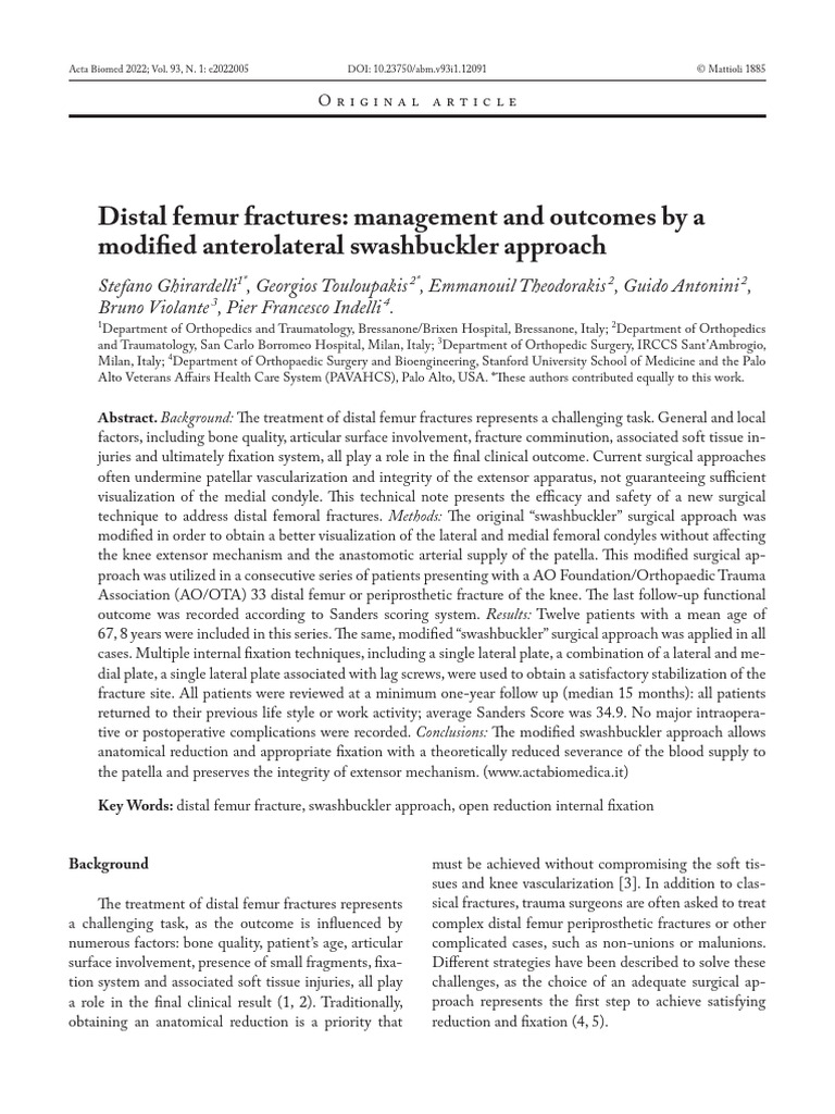 Distal Femur Fractures - Management and Outcomes by A Modified ...