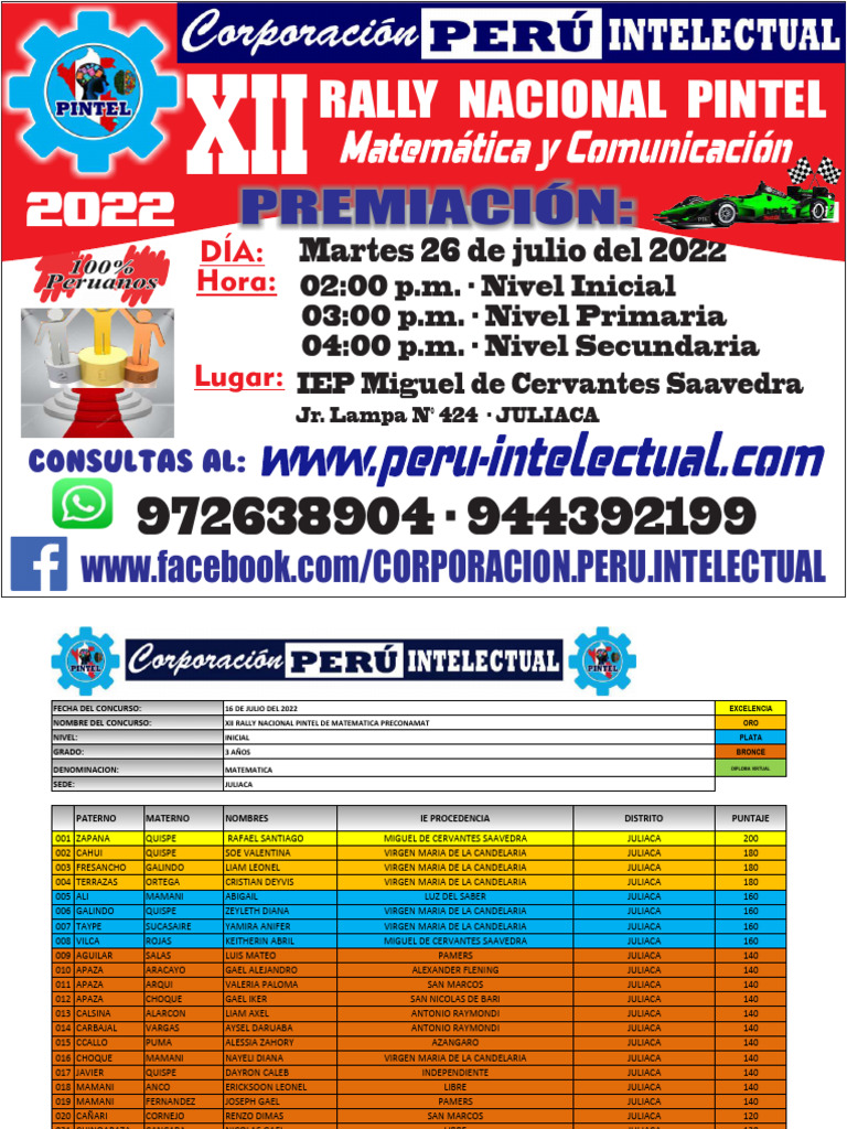 Rally Nacional Pintel: Premiación | PDF