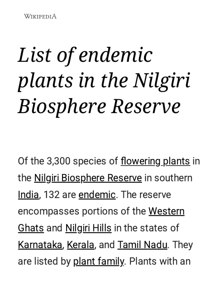 Endemic Flora of Nilgiri Biosphere | PDF