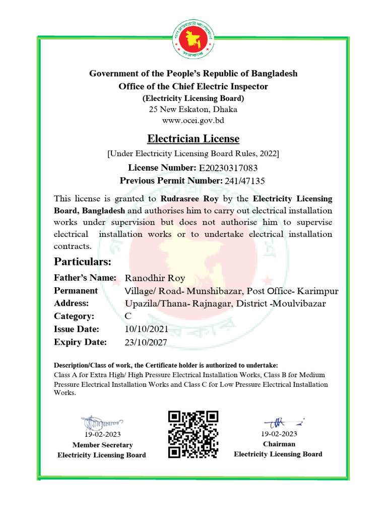 Electrician License Details | PDF