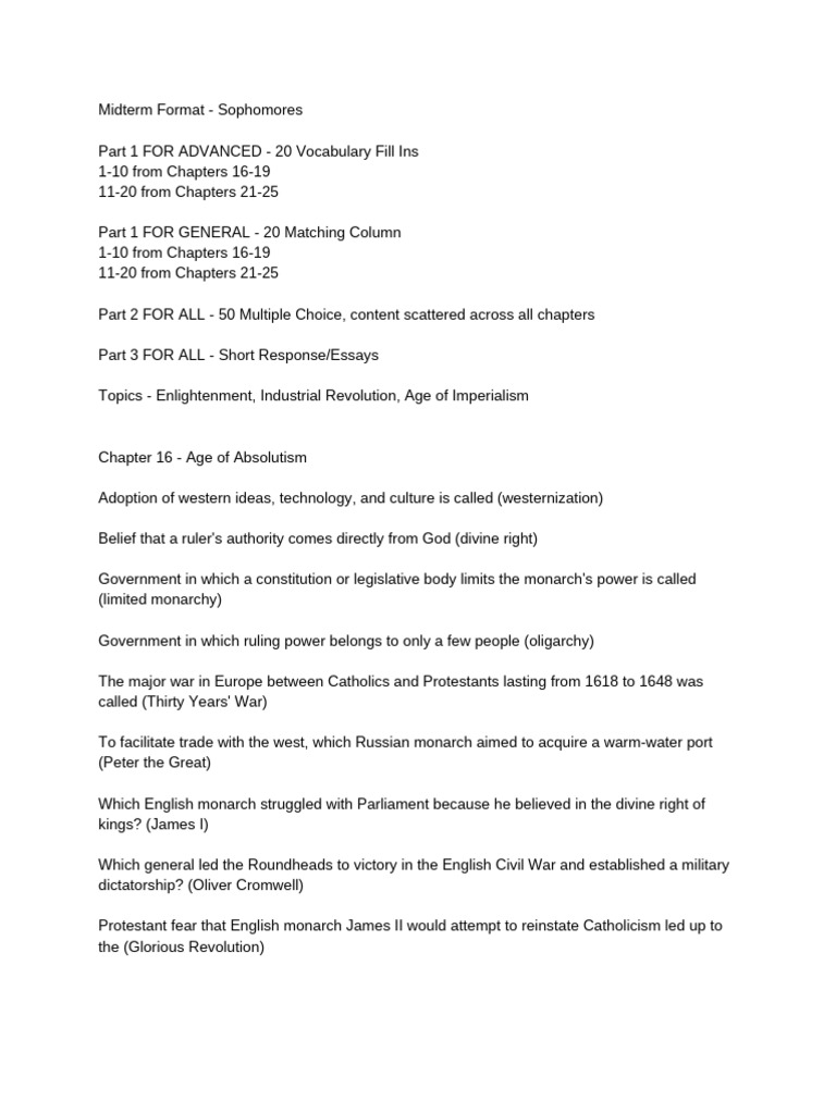 Global Ii Midterm Review | PDF | Age Of Enlightenment | French Revolution
