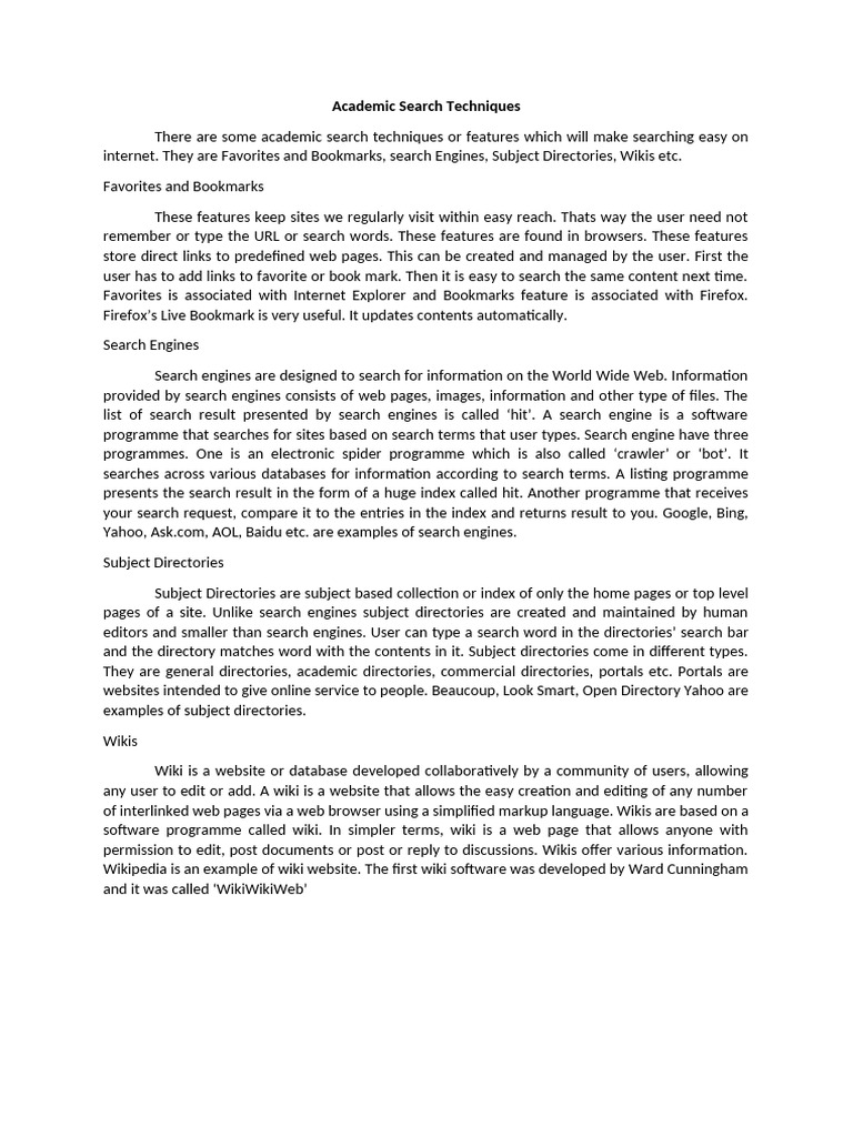 Effective Academic Search Techniques | PDF | Wiki | World Wide Web