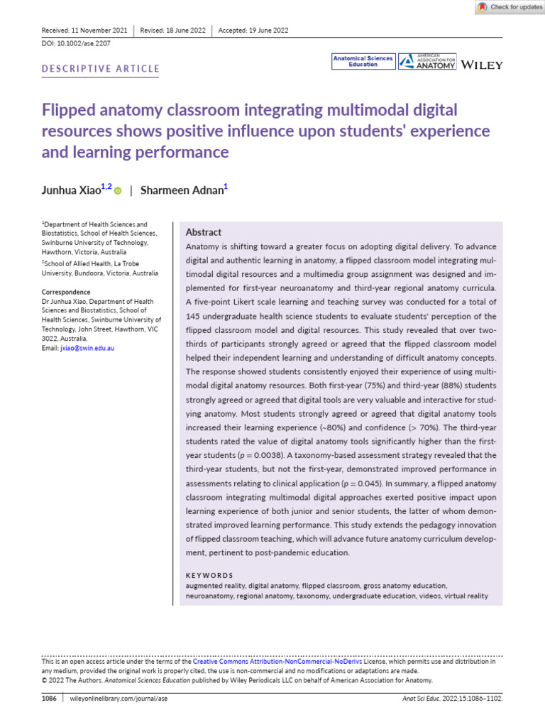 21 Flipped Anatomy Classroom Integrating Multimodal Xiao | PDF | Cronbach's Alpha | Multiple Choice