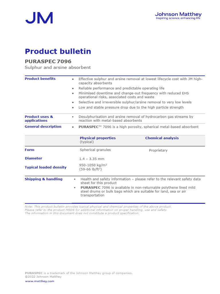 Product Bulletin - PURASPEC 7096 | PDF