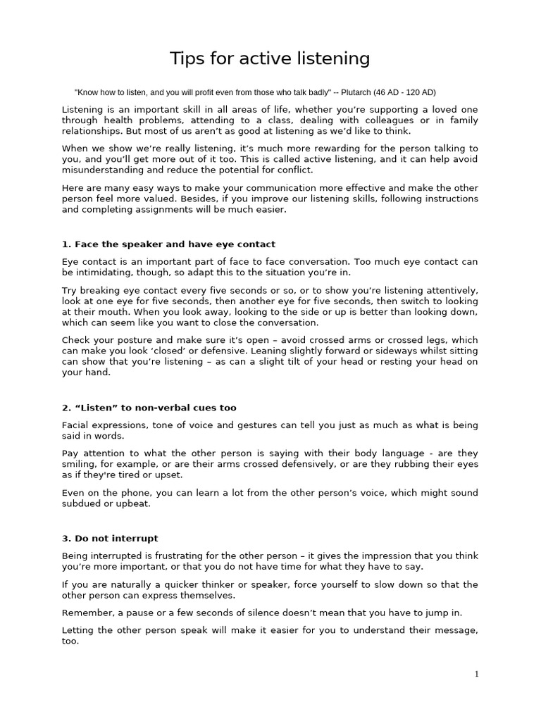 Tips for active listening | PDF | Nonverbal Communication | Cognition